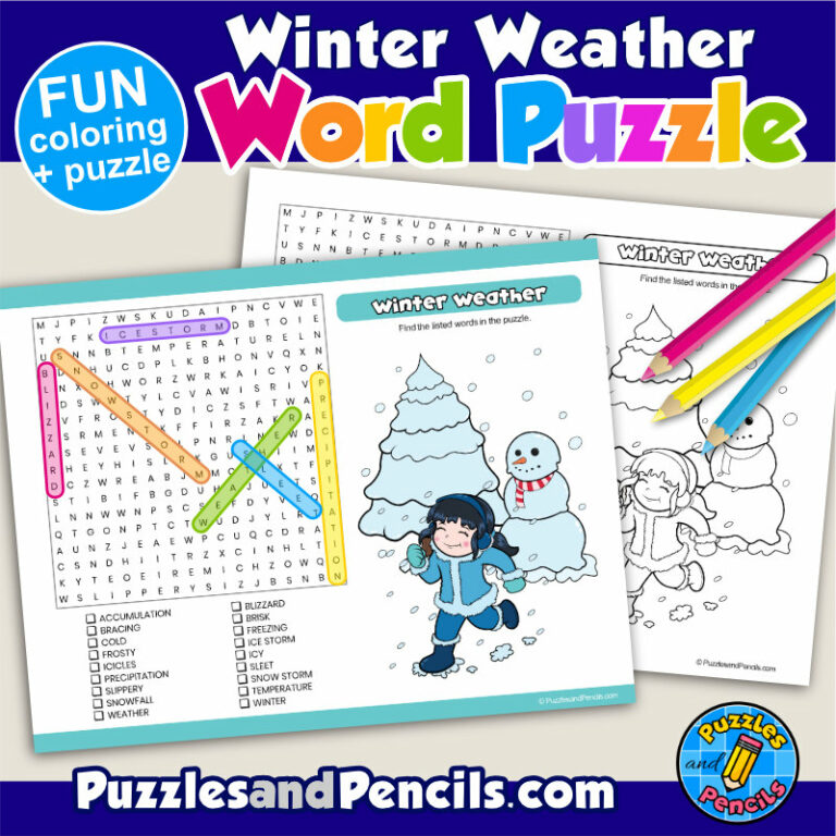 Winter Weather Word Search Puzzle Activity Page with Coloring ...