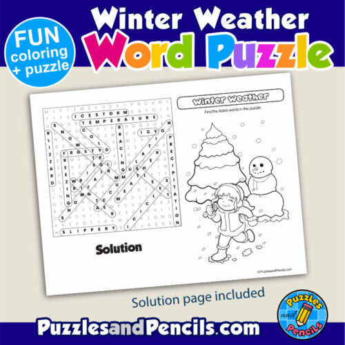 Winter Weather Word Search Puzzle Activity Page with Coloring ...