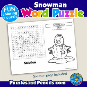 Snowman Word Search Puzzle Activity Page with Coloring | Winter ...