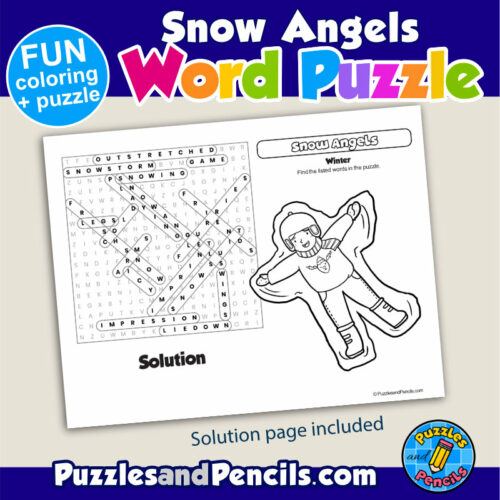 Snow Angels Word Search Puzzle Activity Page with Coloring | Winter ...