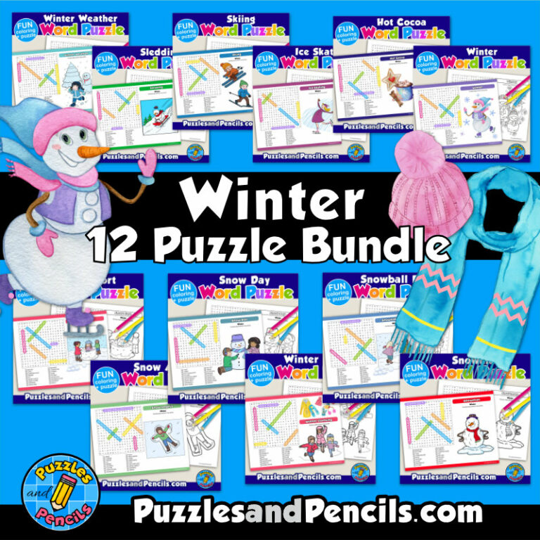Winter Word Search Puzzle Activity BUNDLE | 12 Winter Wordsearch ...