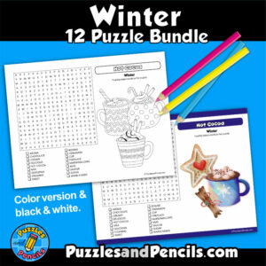 Winter Word Search Puzzle Activity BUNDLE | 12 Winter Wordsearch ...