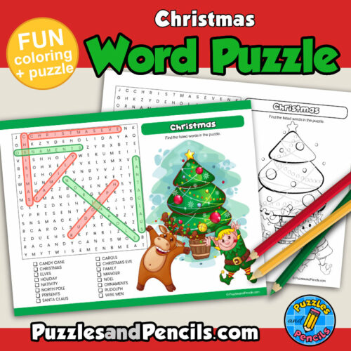 Christmas Word Search Puzzle Activity Page with Coloring | Wordsearch ...