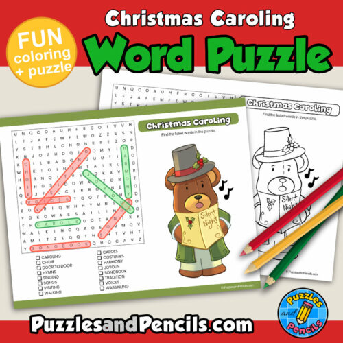 Christmas Caroling Word Search Puzzle Activity Page with Coloring ...
