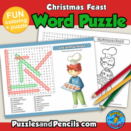 Gingerbread Word Search Puzzle Activity Page with Coloring | Christmas ...