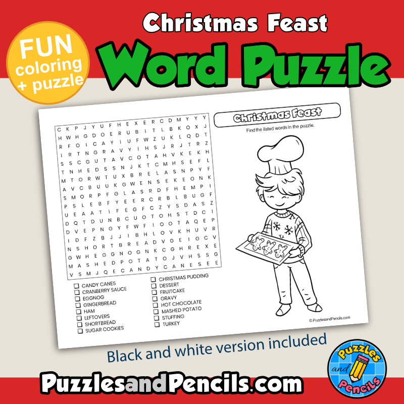 Christmas Feast Word Search Puzzle Activity Page with Coloring ...