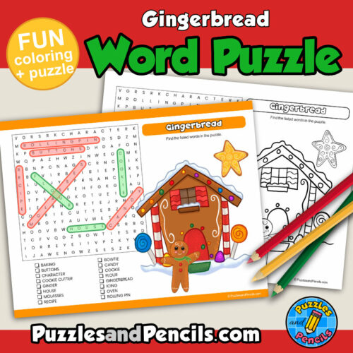 Gingerbread Word Search Puzzle Activity Page with Coloring | Christmas ...