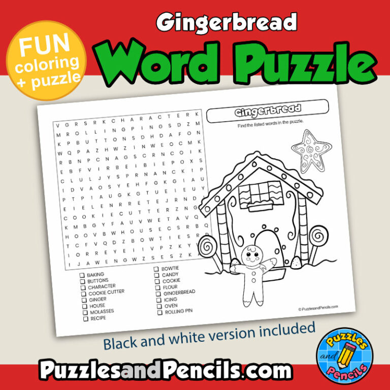 Gingerbread Word Search Puzzle Activity Page with Coloring | Christmas ...