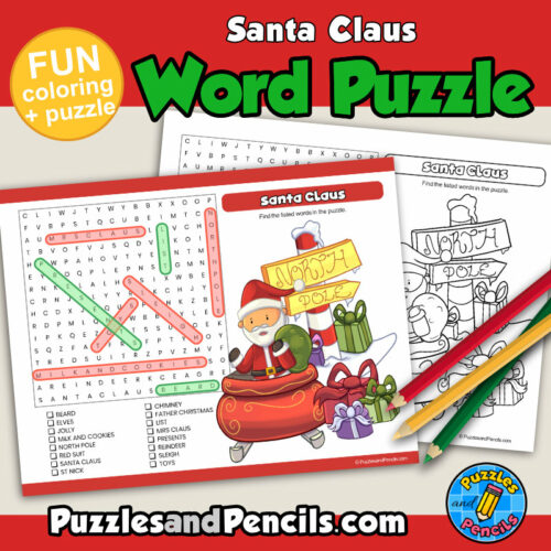 Santa Claus Word Search Puzzle Activity Page with Coloring | Christmas ...