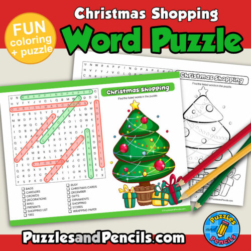 Christmas Shopping Word Search Puzzle Activity Page with Coloring ...