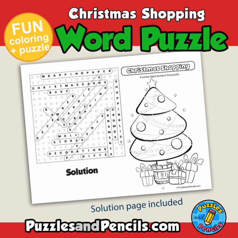 Christmas Shopping Word Search Puzzle Activity Page with Coloring ...