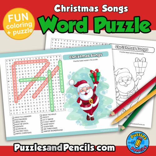 Christmas Songs Word Search Puzzle Activity Page with Coloring ...