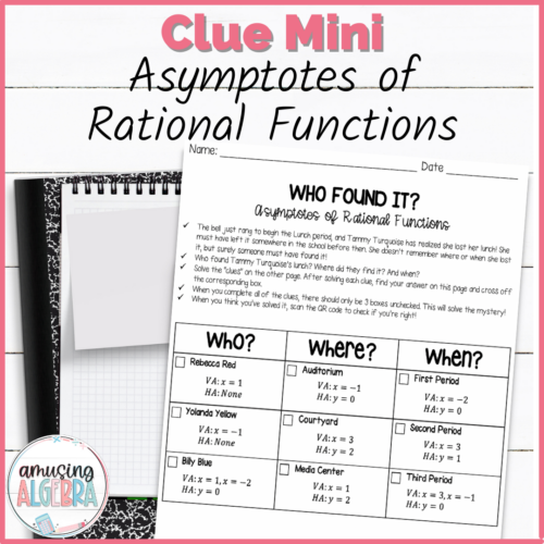 Asymptotes of Rational Functions Clue Mini Mystery Activity - Made By ...