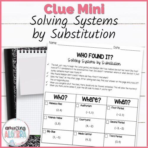 Solving Systems of Equations by Substitution Clue Mini Mystery Activity ...