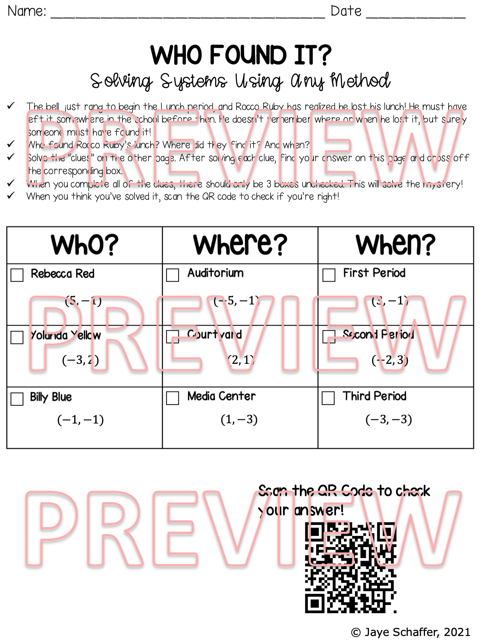 Solving Systems of Equations Using Any Method Clue Mini Mystery ...
