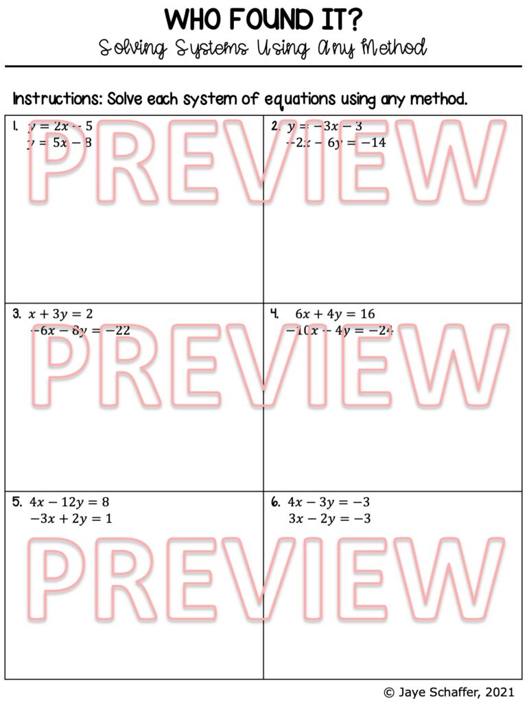 Solving Systems of Equations Using Any Method Clue Mini Mystery ...