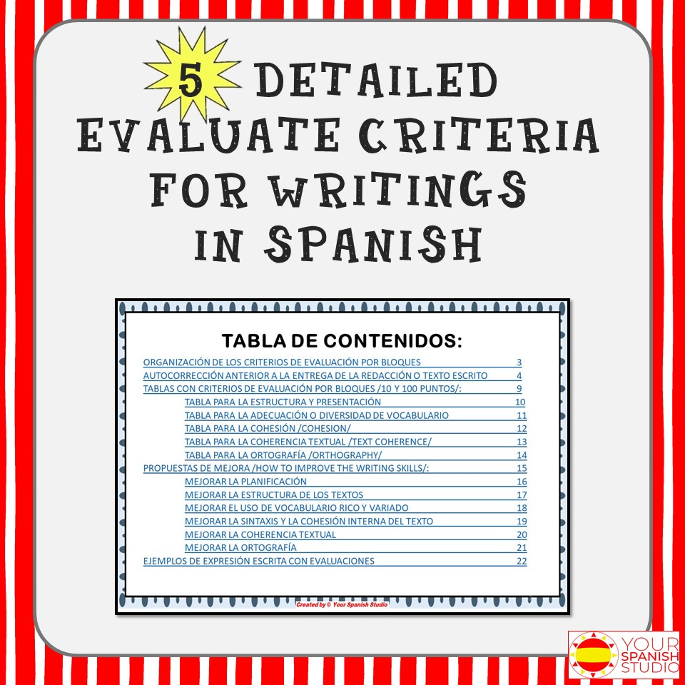 ADVANCED SPANISH WRITING EVALUATION CRITERIA RUBRICS INSTRUCCIONES Y ...