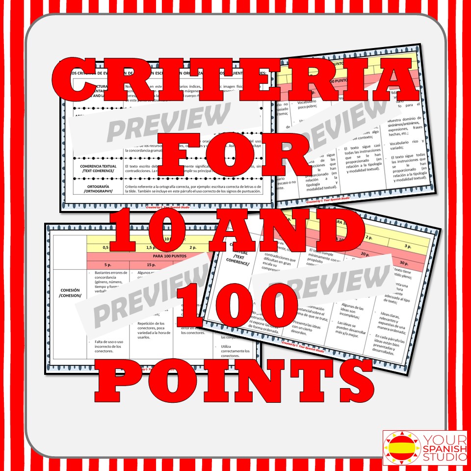 ADVANCED SPANISH WRITING EVALUATION CRITERIA RUBRICS INSTRUCCIONES Y ...