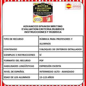 ADVANCED SPANISH WRITING EVALUATION CRITERIA RUBRICS INSTRUCCIONES Y ...