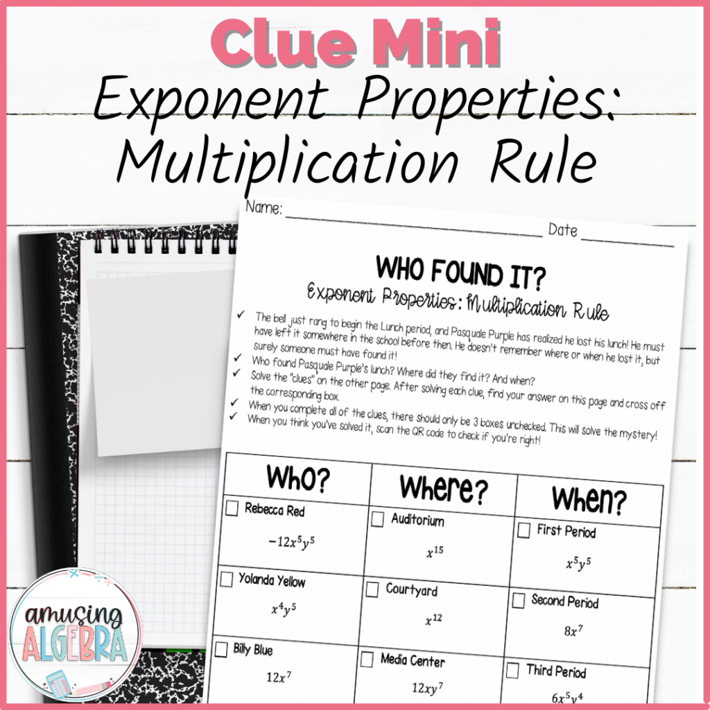 Exponent Properties Multiplication Clue Mini Mystery Activity | Made By ...