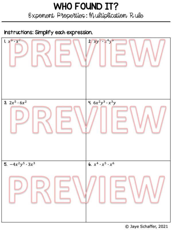Exponent Properties Multiplication Clue Mini Mystery Activity | Made By ...