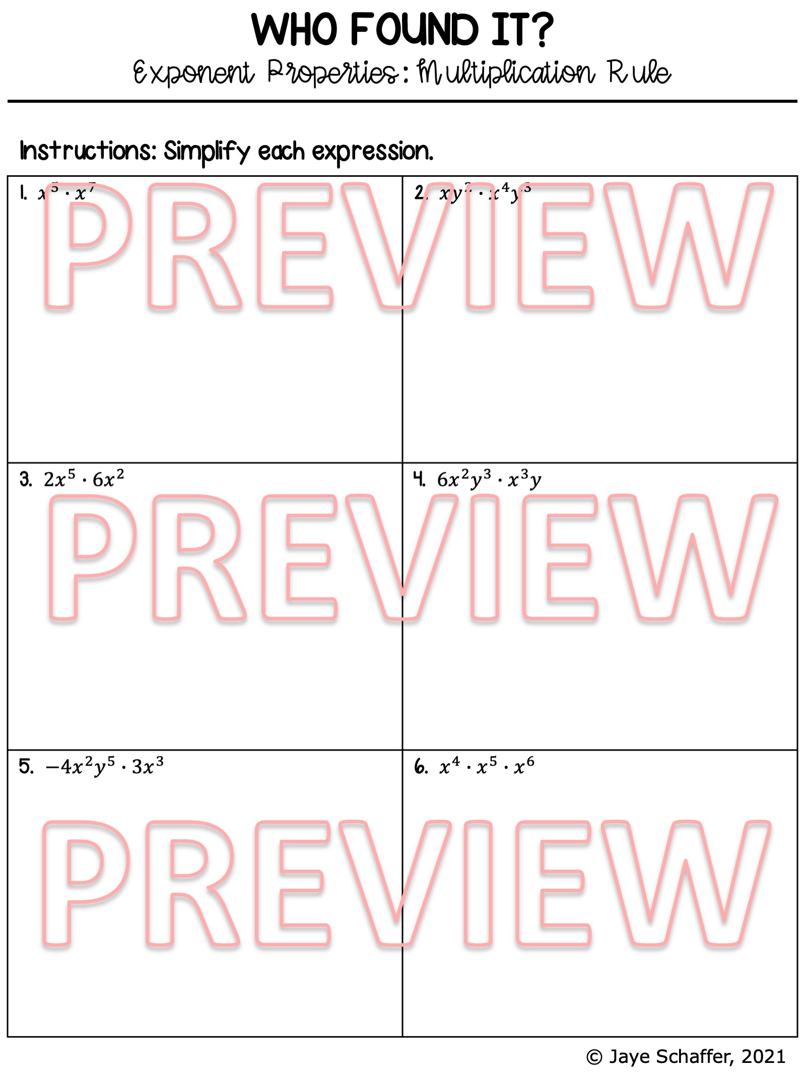 Exponent Properties Multiplication Clue Mini Mystery Activity | Made By ...