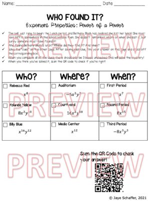 Exponent Properties Power Rule Clue Mini Mystery Activity - Made By ...