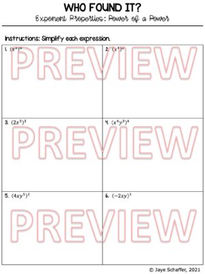 Exponent Properties Power Rule Clue Mini Mystery Activity - Made By ...