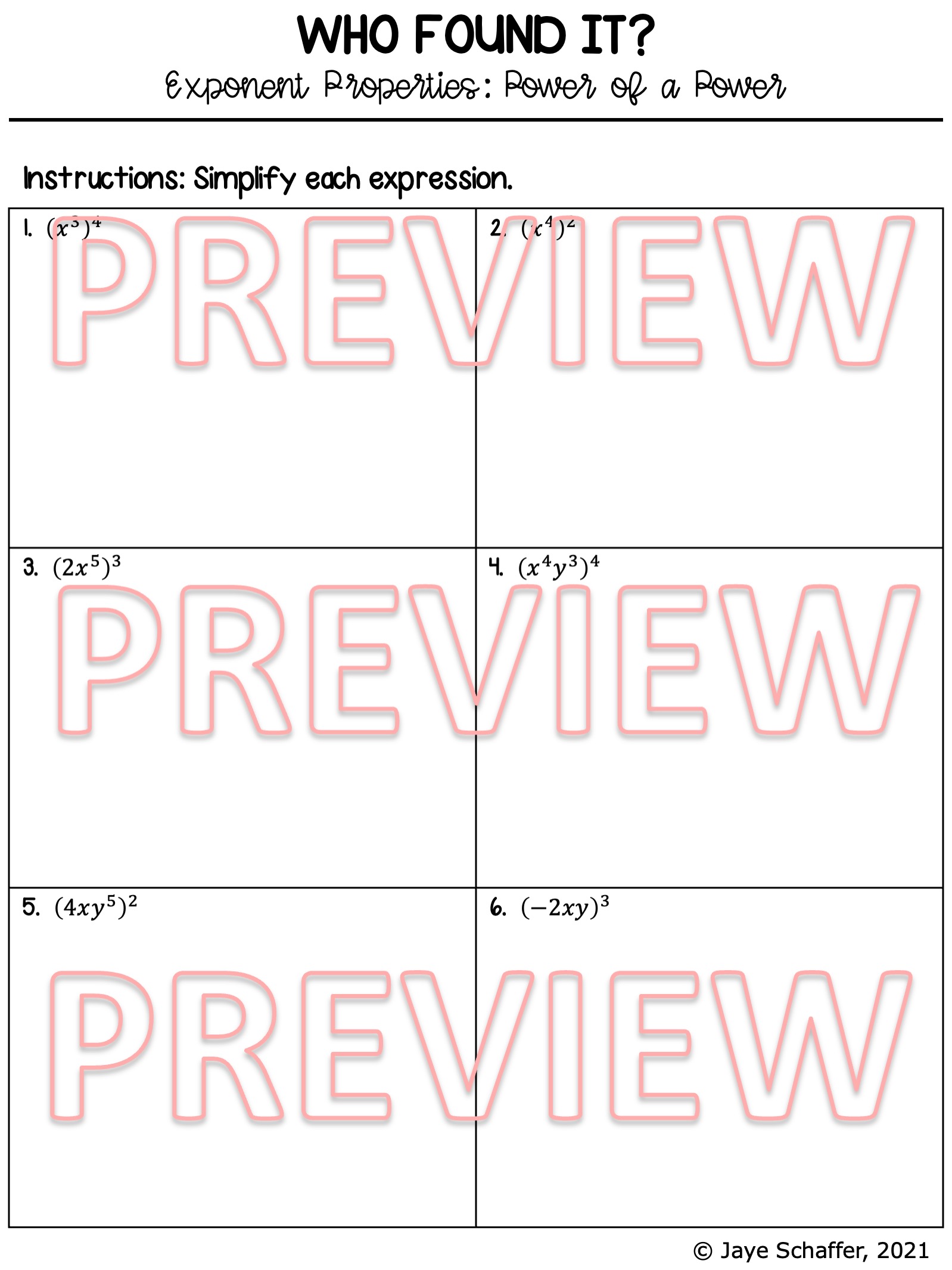 Exponent Properties Power Rule Clue Mini Mystery Activity | Made By ...