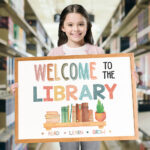 Printable School Library Welcome Sign, Library Wall Art for School or ...