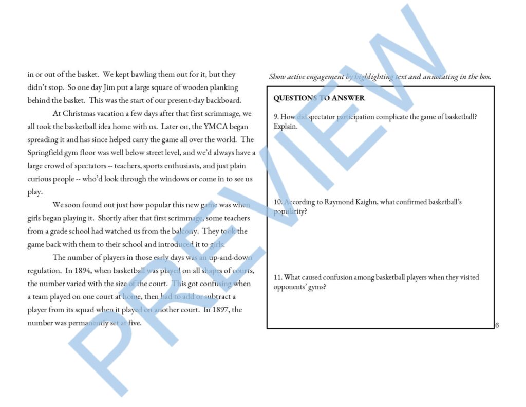 "The First Basketball Game" Close Reading Questions (Historical ...