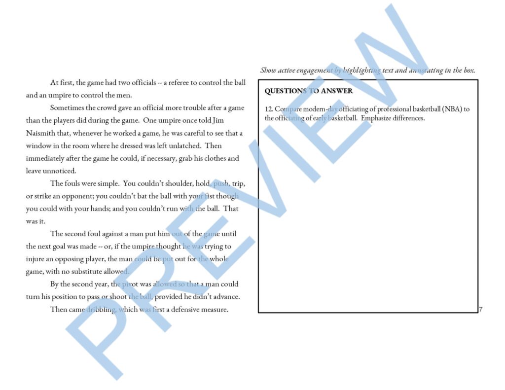 "The First Basketball Game" Close Reading Questions (Historical ...