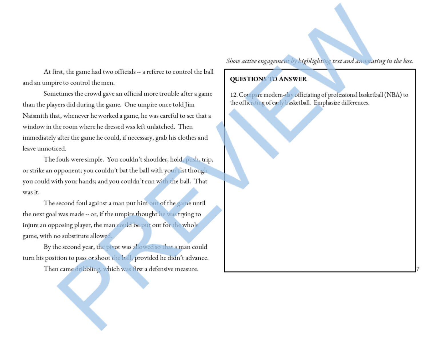 "The First Basketball Game" Close Reading Questions (Historical ...