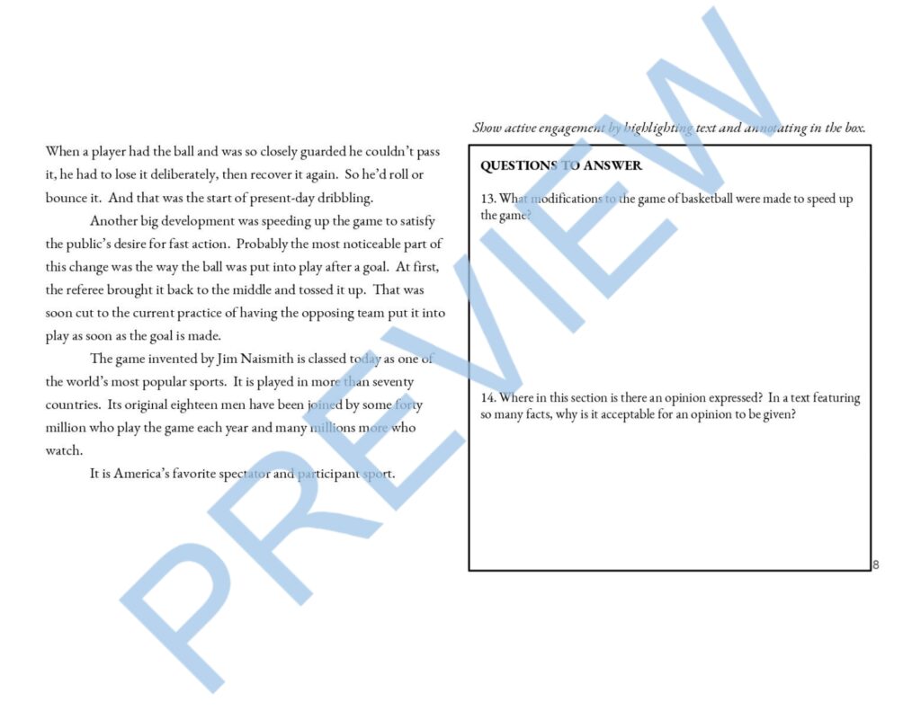 "The First Basketball Game" Close Reading Questions (Historical ...