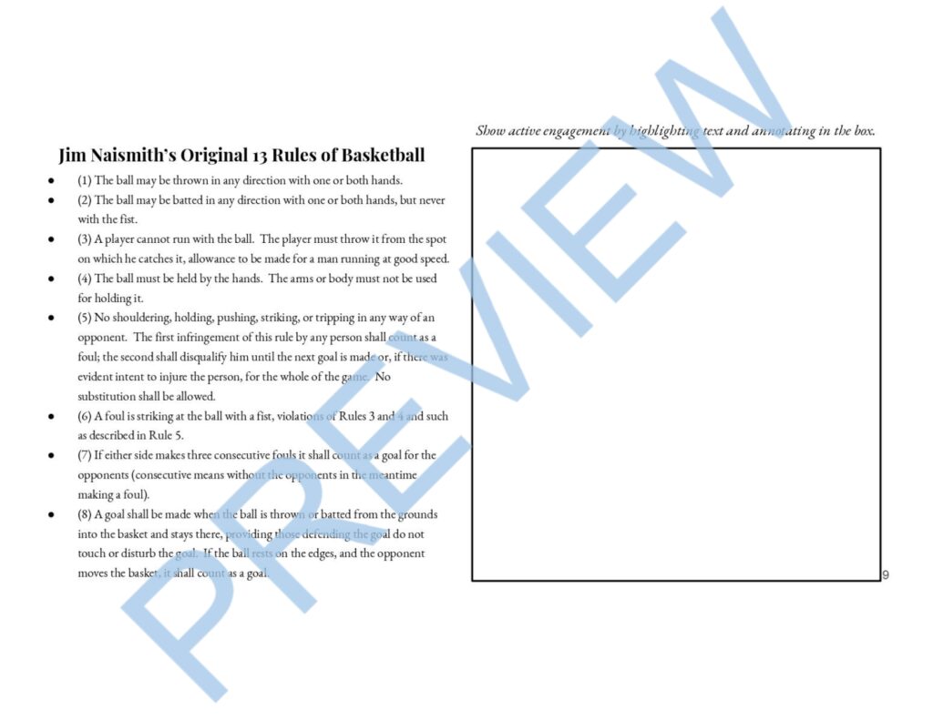 "The First Basketball Game" Close Reading Questions (Historical ...