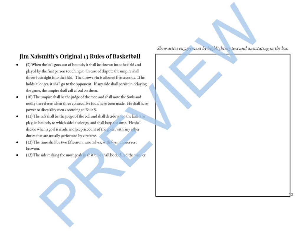 "The First Basketball Game" Close Reading Questions (Historical ...