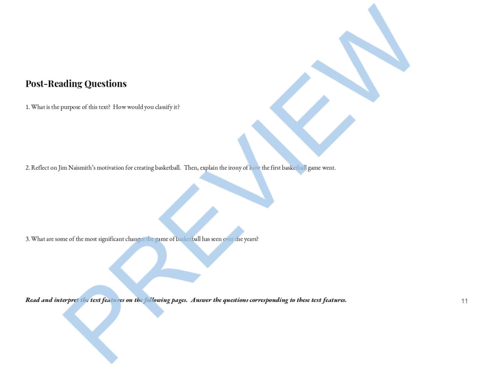 "The First Basketball Game" Close Reading Questions (Historical ...