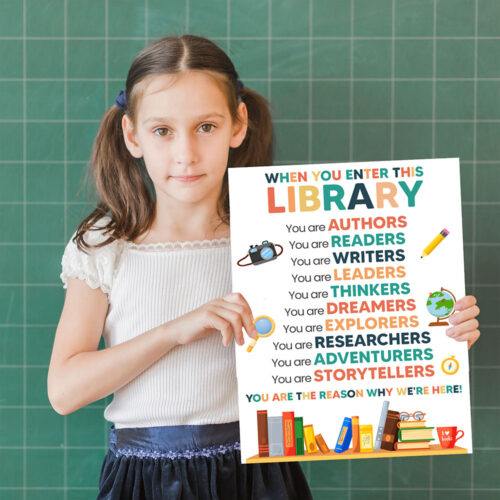 Printable Library Wall Art Welcome Sign, When You Enter This Library ...