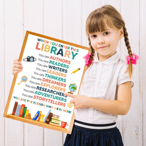 Printable Library Wall Art Welcome Sign, When You Enter This Library ...