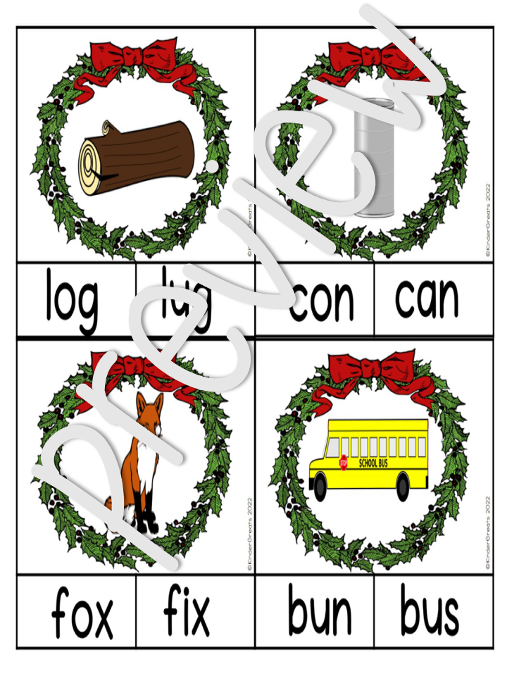Christmas Cvc words Clip Cards | Made By Teachers