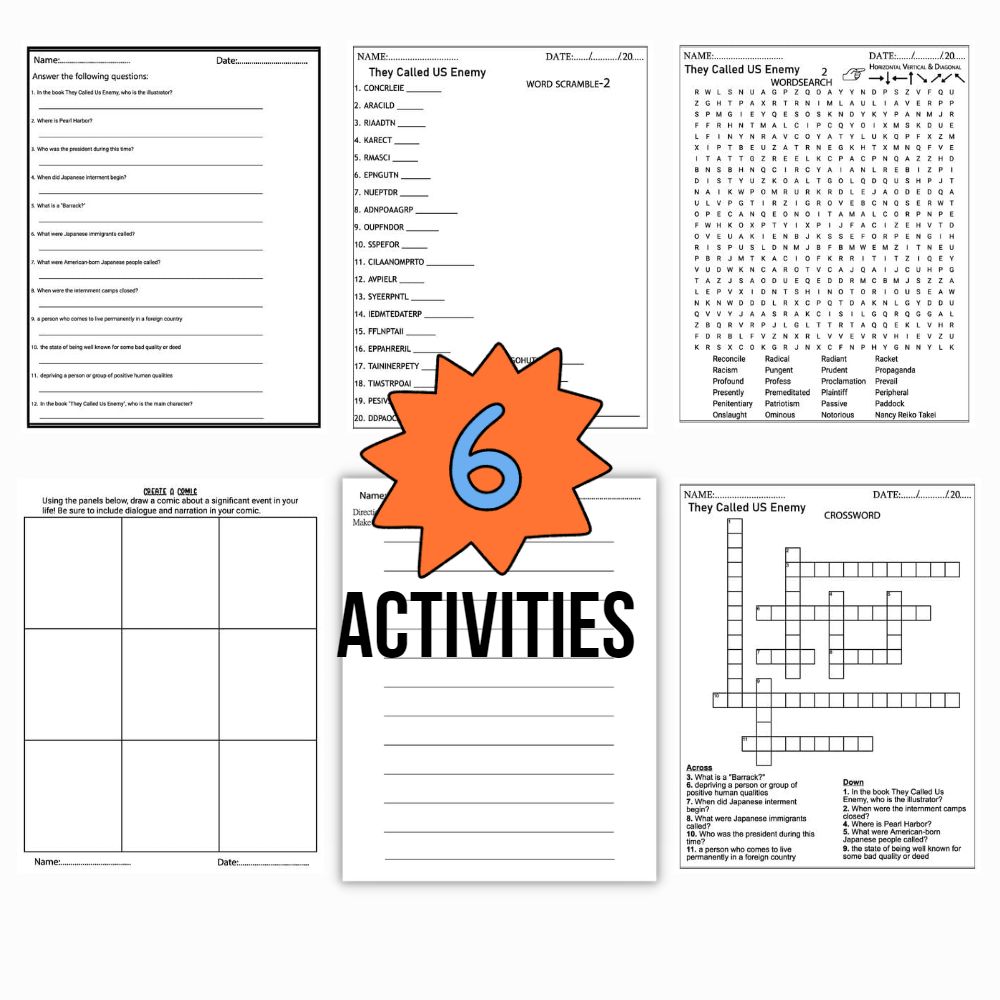 They Called Us Enemy Novel Worksheets Crossword-Word Scramble-Word ...