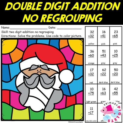 CHRISTMAS 2-DIGIT ADDITION WITHOUT REGROUPING COLOR BY NUMBER CODE ...