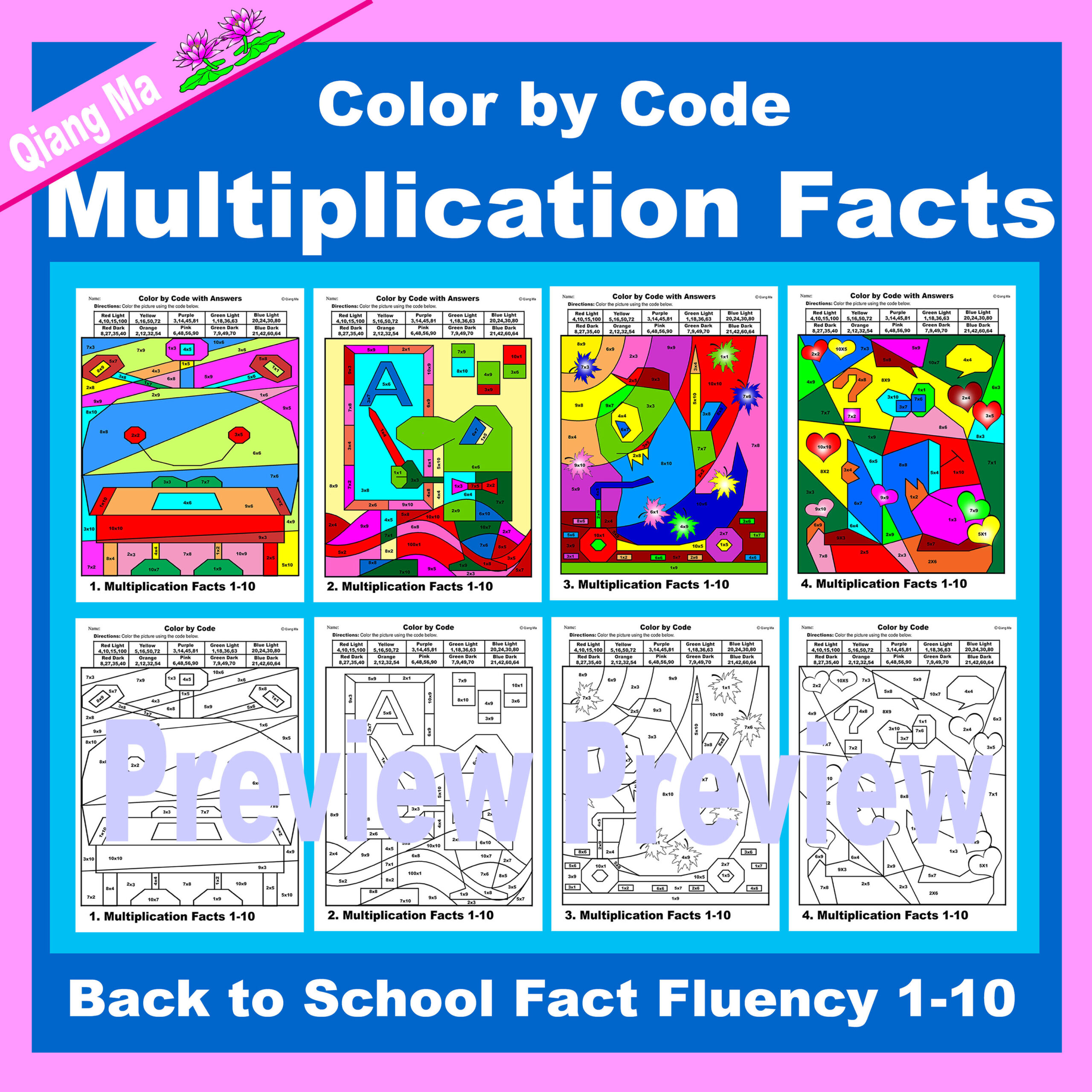 Back to School Color by Code: Multiplication and Division Facts 2 in 1 ...