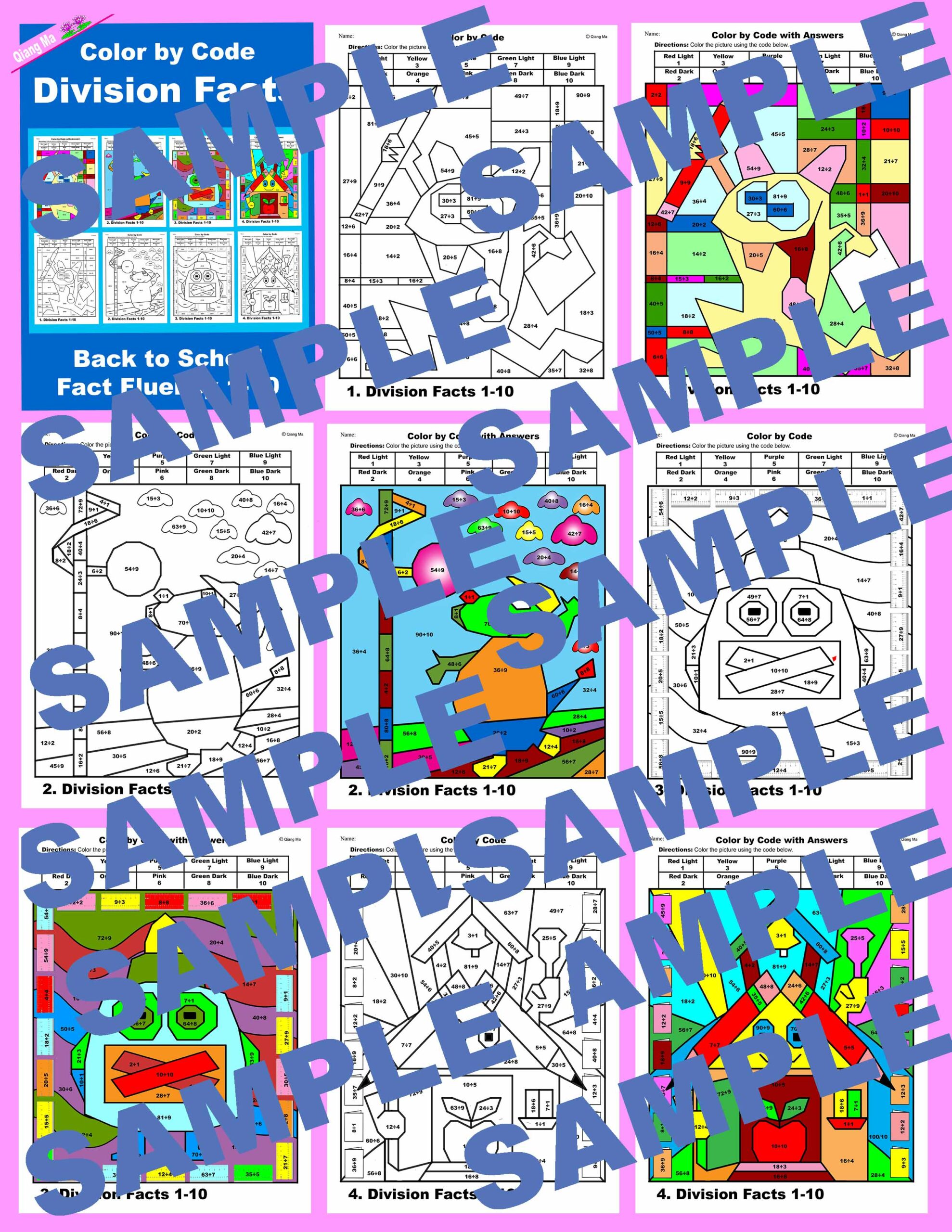 Back to School Color by Code: Division Facts 1-10 | Made By Teachers