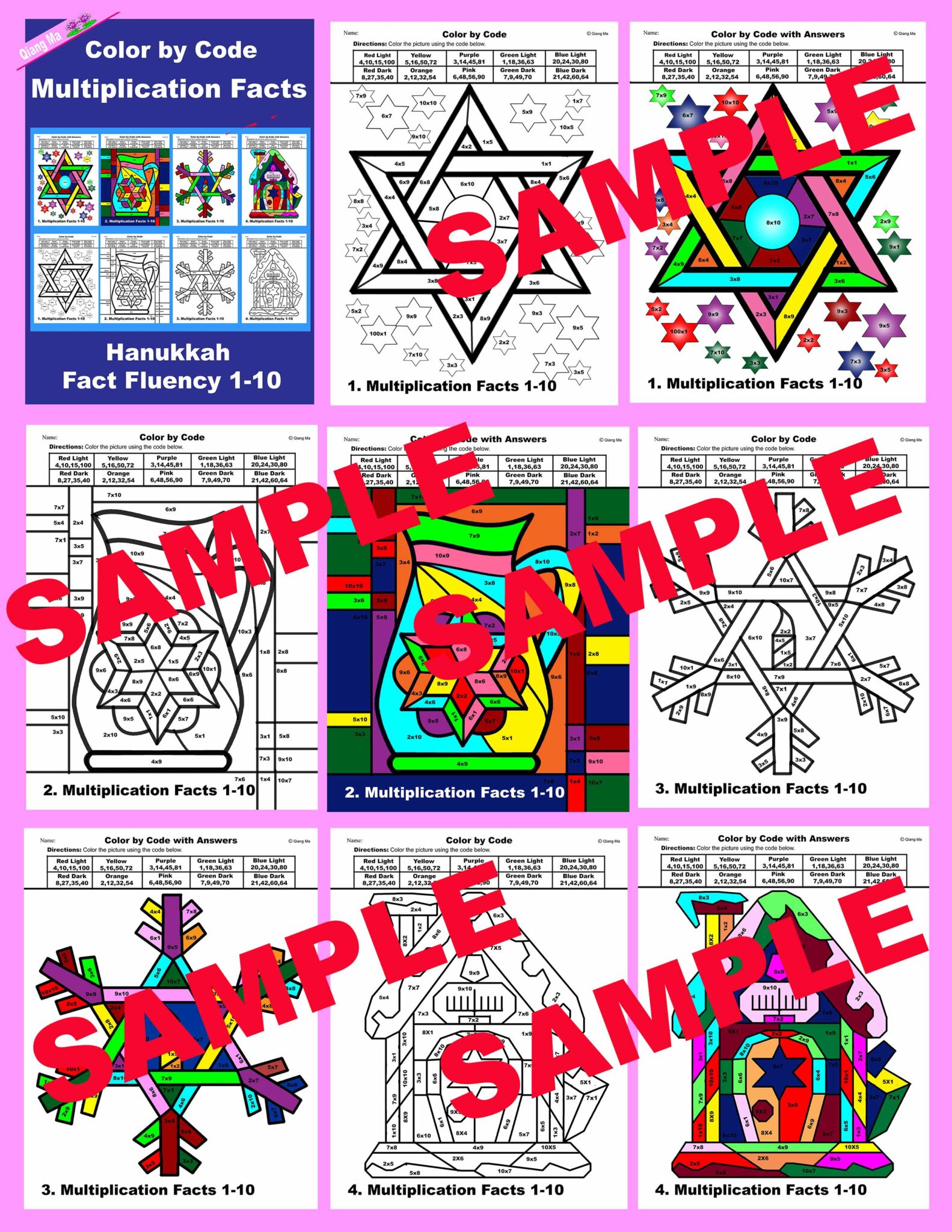 Hanukkah Color by Code: Multiplication Facts 1-10 | Made By Teachers