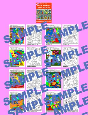 Thanksgiving Color by Code: Add and Subtract within 10 and 20 | Made By ...