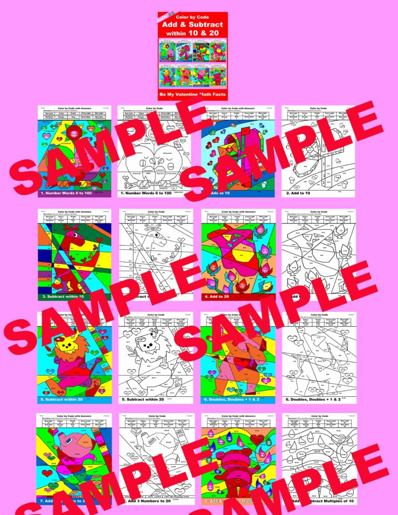 Valentine Color by Code: Add and Subtract within 10 and 20: Be My ...