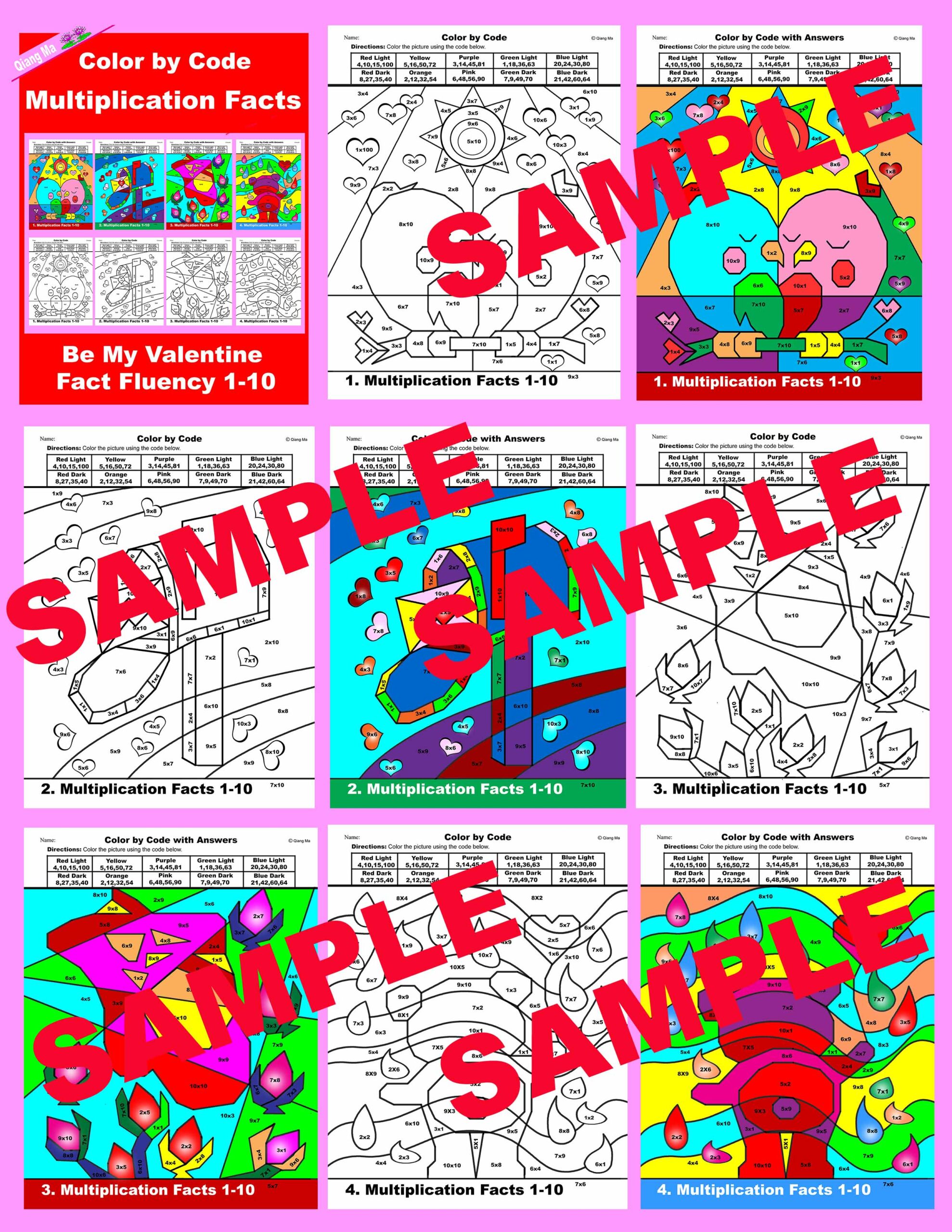 Valentine Color by Code: Multiplication Facts 1-10: Be My Valentine ...