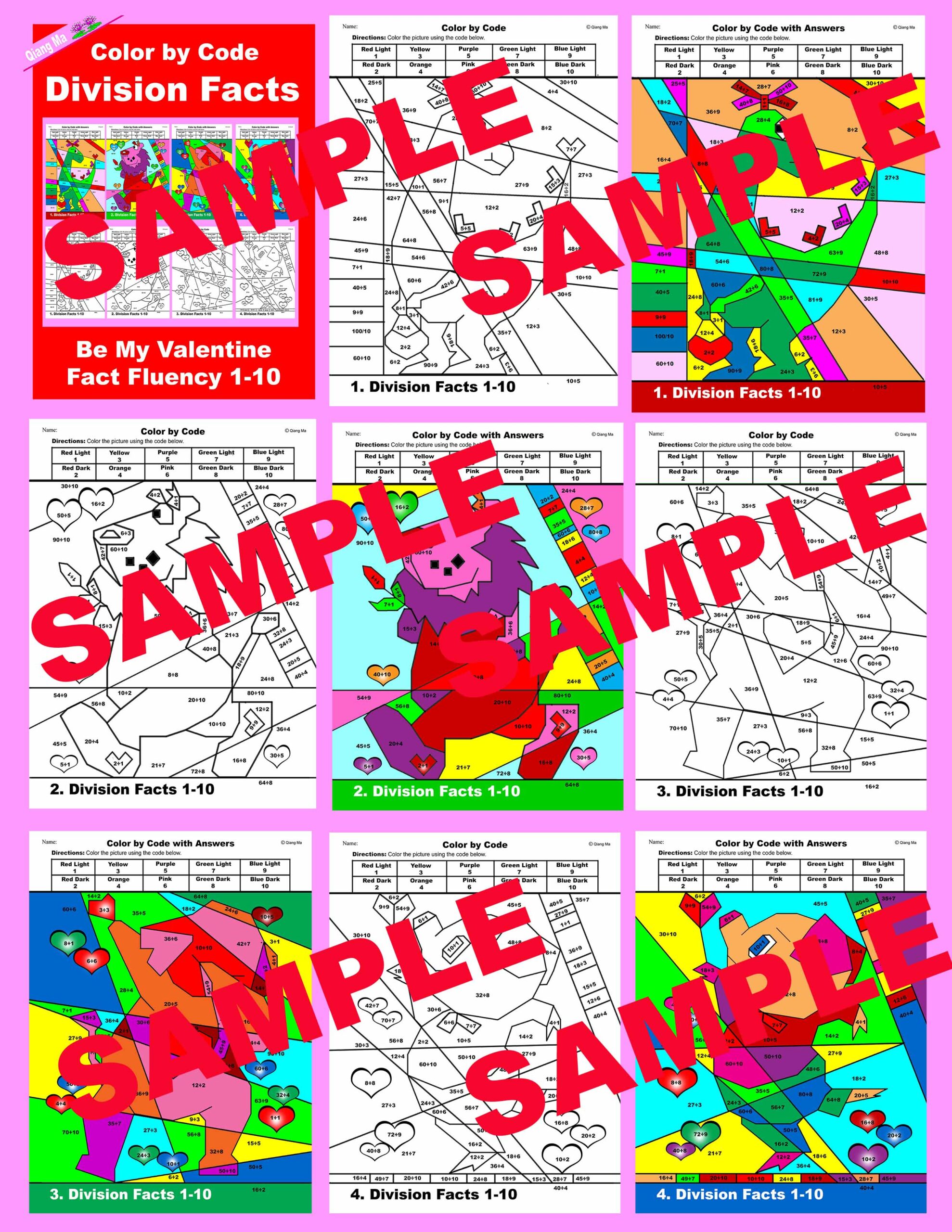 Valentine Color by Code: Division Facts 1-10: Be My Valentine | Made By ...