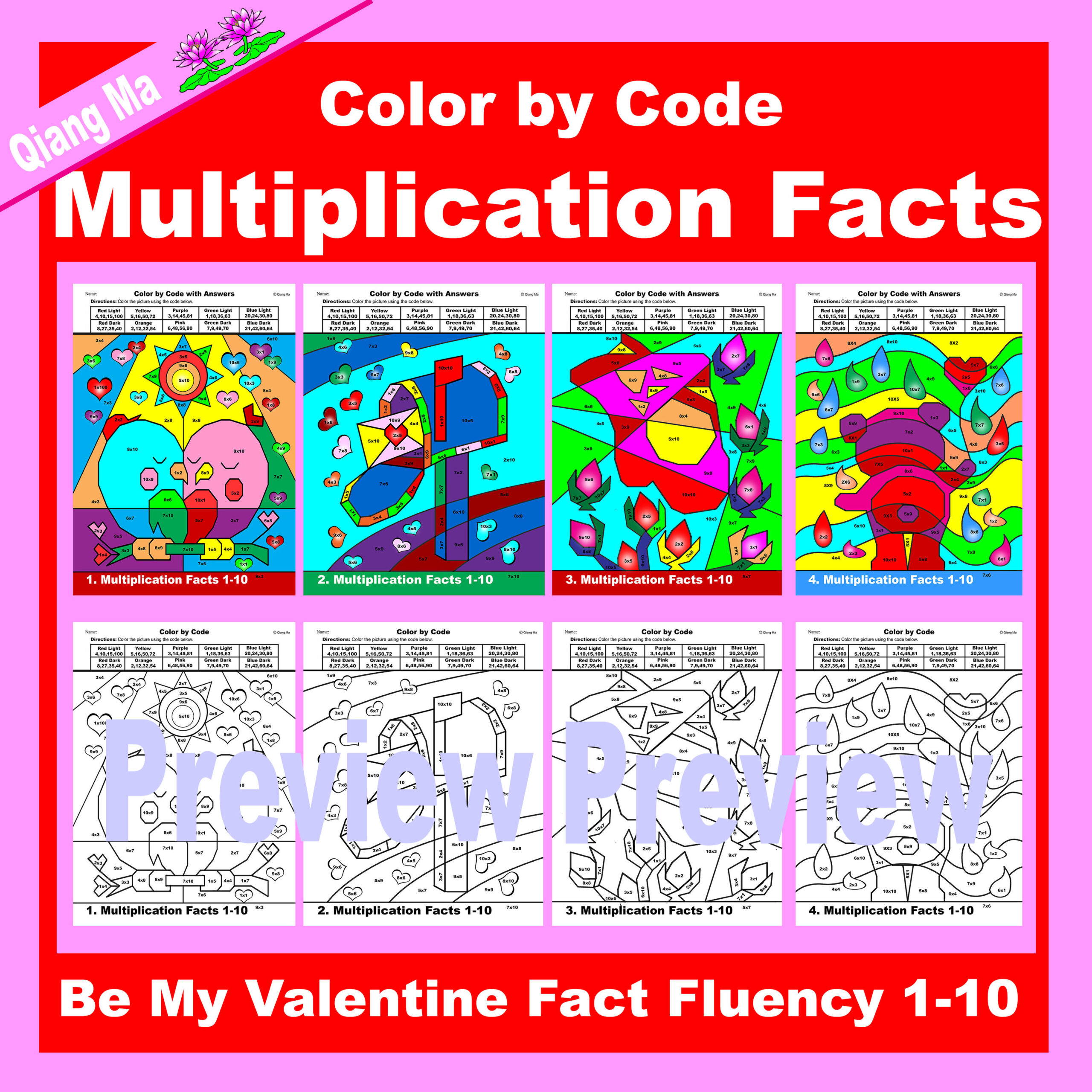 Valentine Color by Code: Multiplication and Division Facts 2 in 1: Be ...